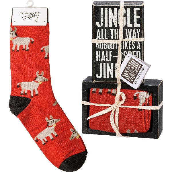 Jingler Wooden Sign & Sock Set | Holiday Gift Sets | The Gifted Type